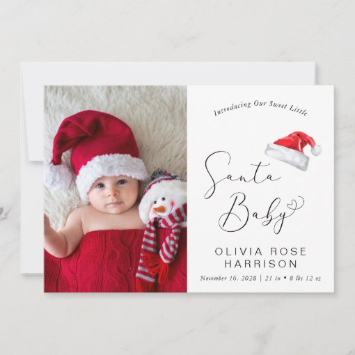 Santa Baby Christmas Photo Birth Announcement | Zazzle
