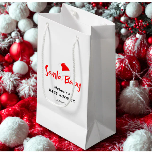 Santa Baby Christmas Winter Baby Shower Small Gift Bag | Zazzle