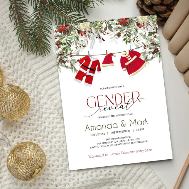 Santa Baby Gender Reveal Invitation | Zazzle