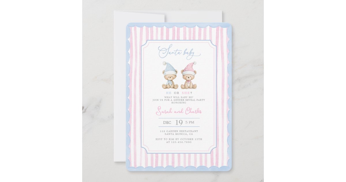 Santa Baby Gender Reveal Invitation | Zazzle