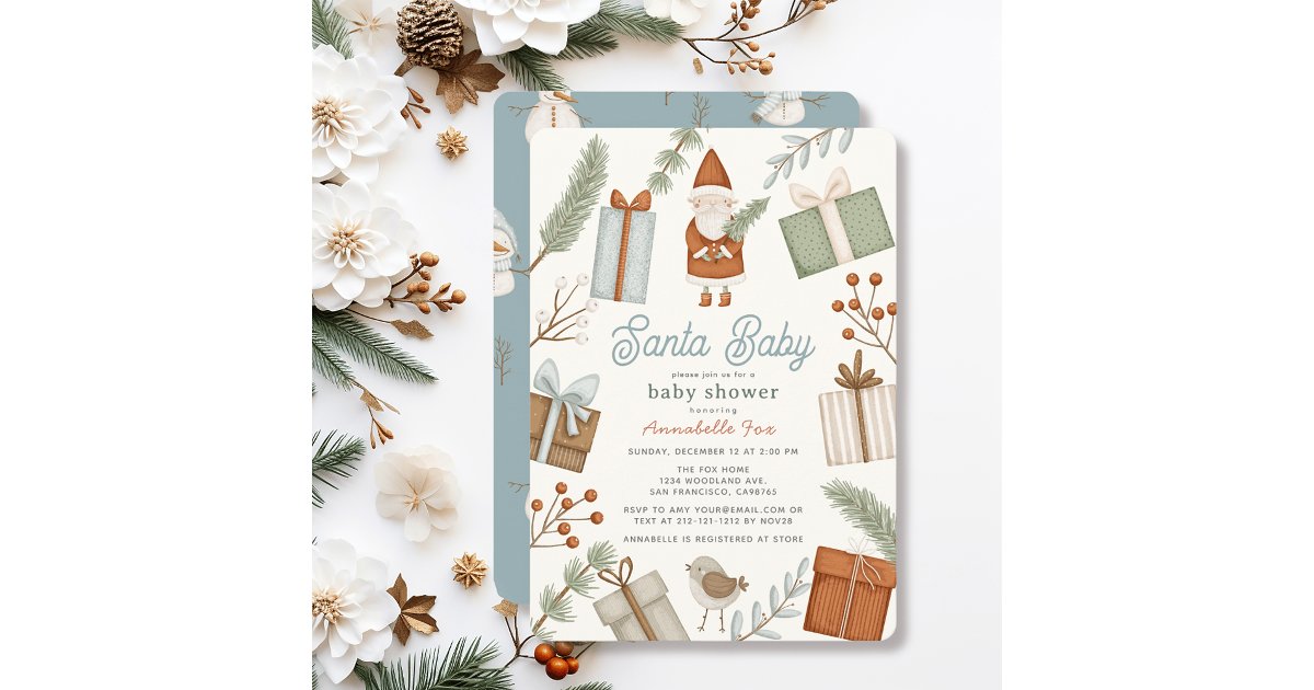 Santa Baby Gift Boxes Holiday Boy Baby Shower Invitation | Zazzle