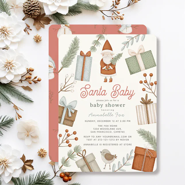 Santa Baby Gift Boxes Holiday Girl Baby Shower Invitation | Zazzle
