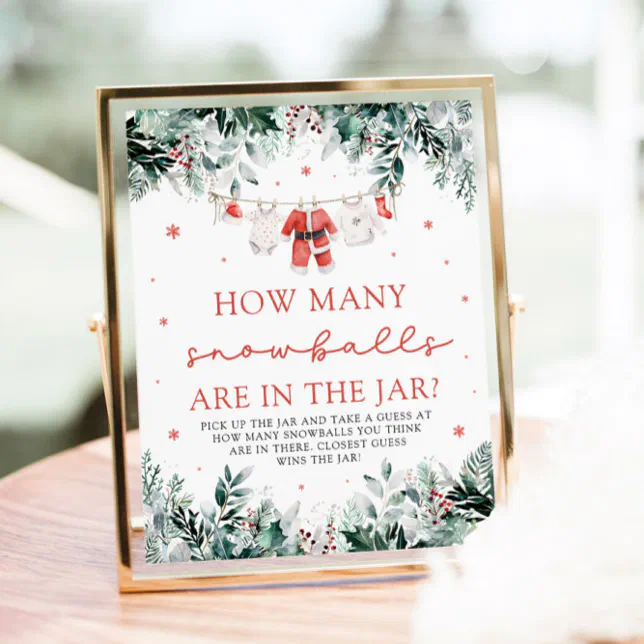 Santa Baby Guess How Many Snowballs Baby Shower Poster | Zazzle