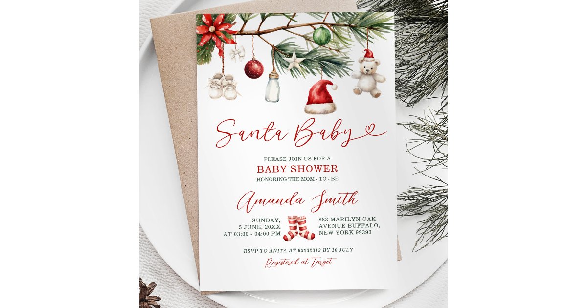 Santa Baby Holiday Christmas Baby Shower Invitation | Zazzle
