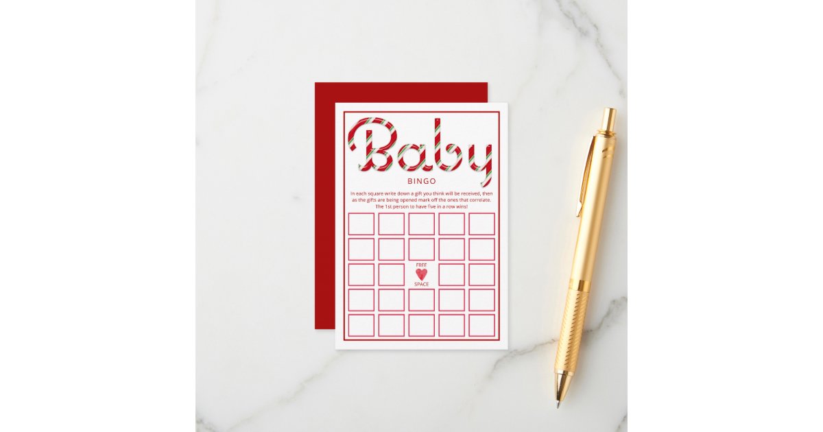 Santa Baby Red Christmas Baby Shower Bingo Enclosure Card | Zazzle