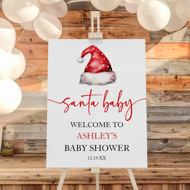 Santa Baby Red Christmas Baby Shower Welcome Sign | Zazzle