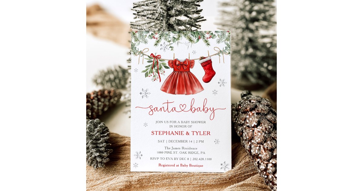 Santa Baby Winter Christmas Baby Shower Invitation | Zazzle