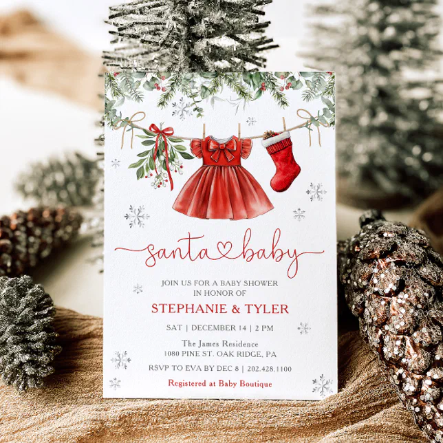 Santa Baby Winter Christmas Baby Shower Invitation | Zazzle