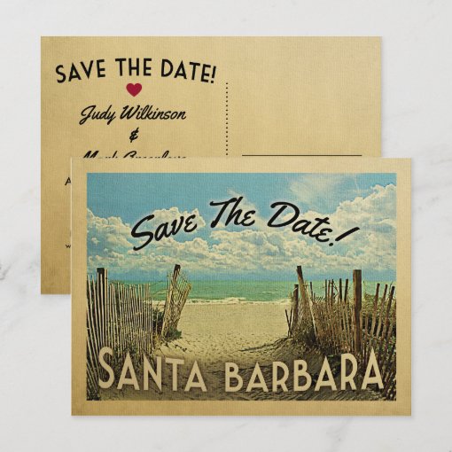 Santa Barbara Beach Vintage Save The Date Announcement Postcard | Zazzle