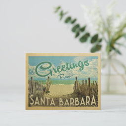 Santa Barbara Beach Vintage Travel Postcard | Zazzle