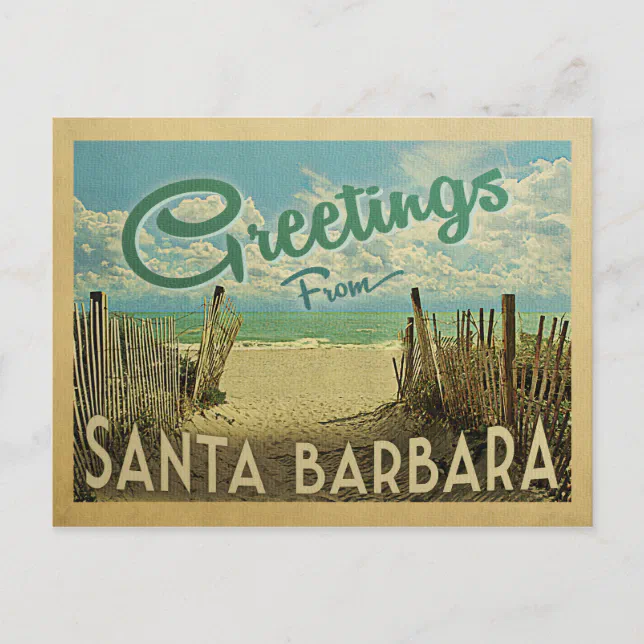 Santa Barbara Beach Vintage Travel Postcard | Zazzle