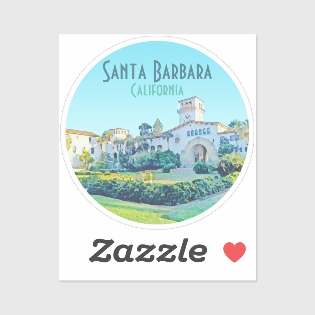Santa Barbara California Courthouse Watercolor Sticker | Zazzle