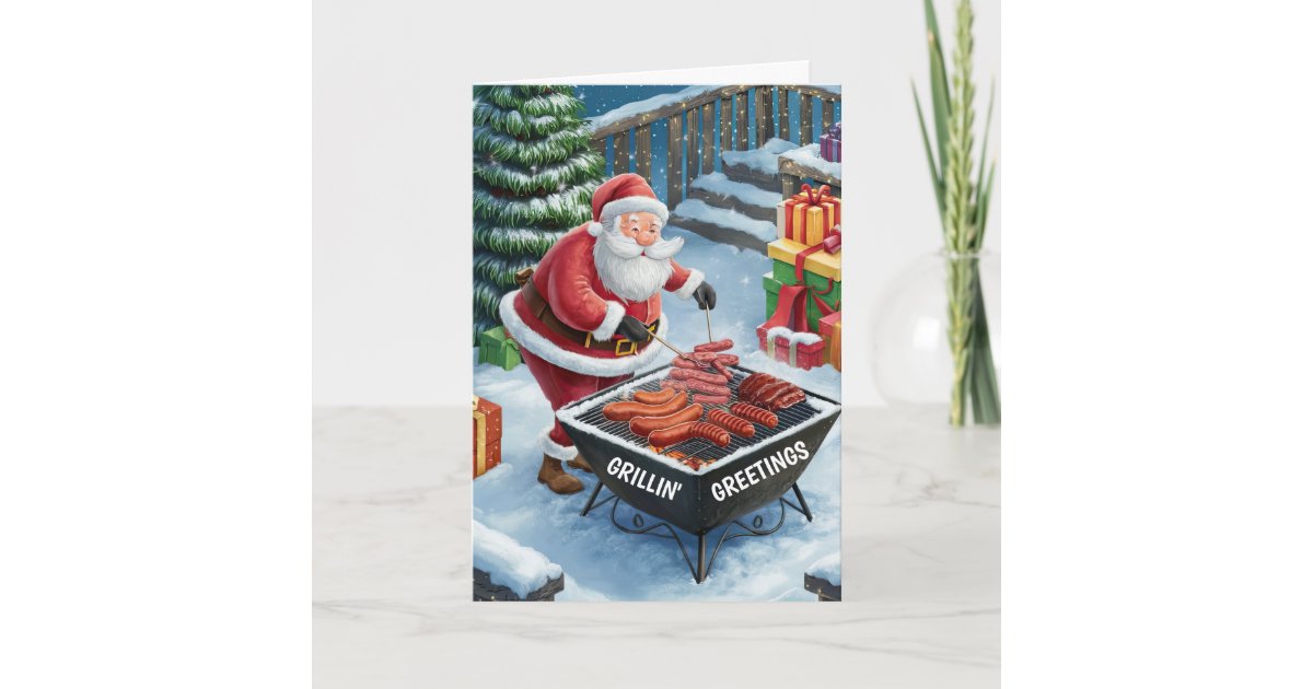 Santa Barbecue Christmas Card | Zazzle