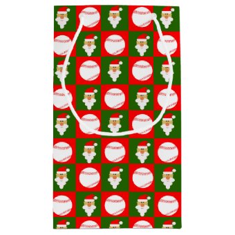 Santa Baseball Player Custom Name / Text Christmas Small Gift Bag | Zazzle
