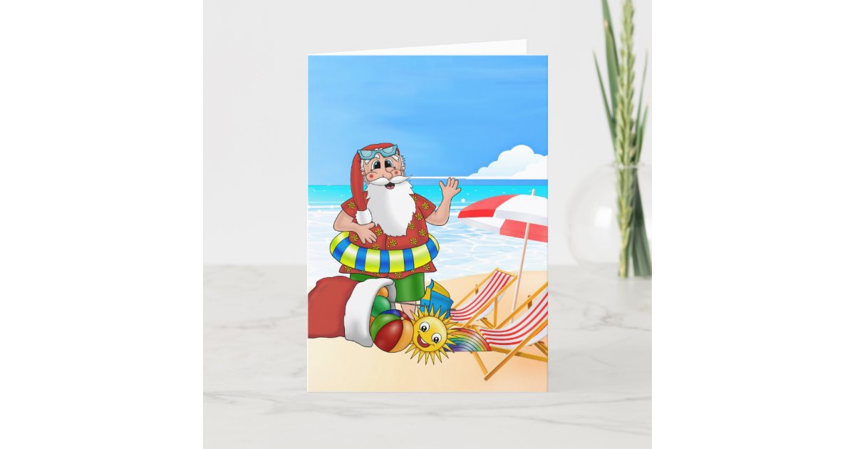 Santa Beach Tropical Christmas Vacation Holiday Card | Zazzle