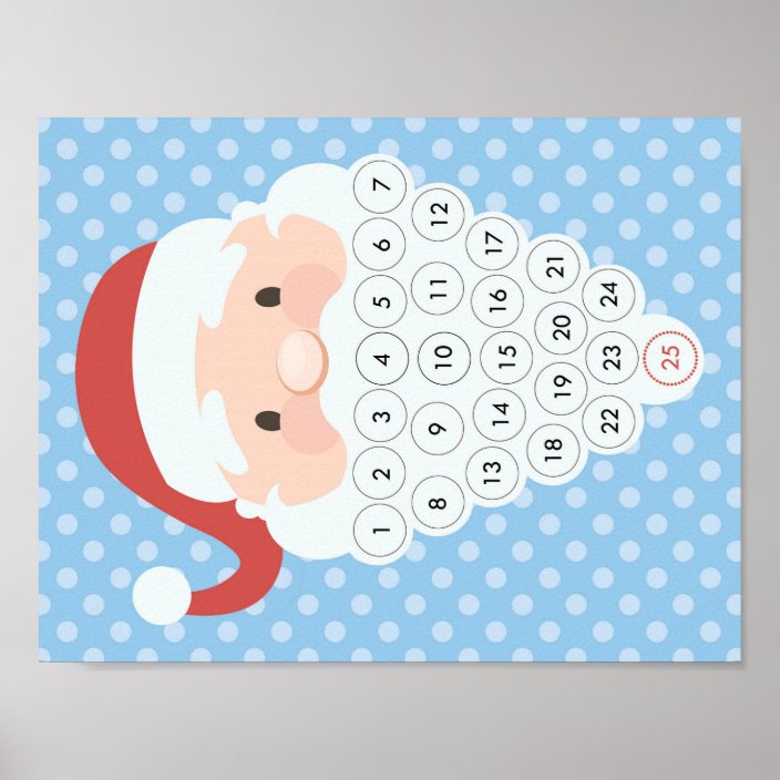 Santa Beard Christmas Countdown Advent Calendar Poster | Zazzle