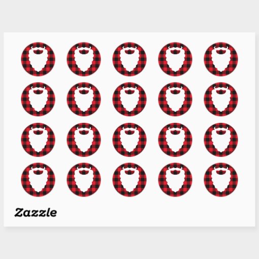 Santa Beard Red Plaid Holiday Classic Round Sticker | Zazzle