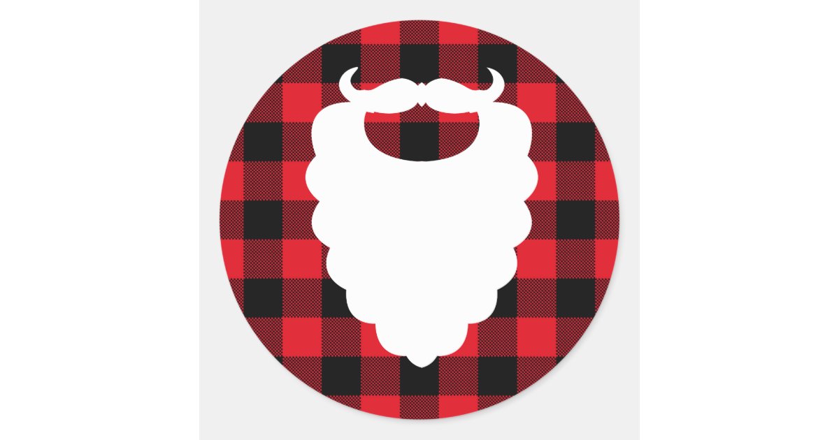 Santa Beard Red Plaid Holiday Classic Round Sticker | Zazzle