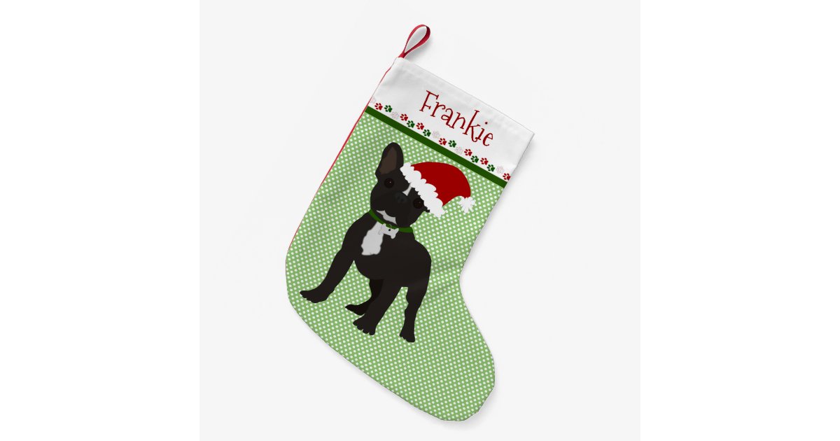 Santa Black French Bulldog Personalized Small Christmas Stocking | Zazzle