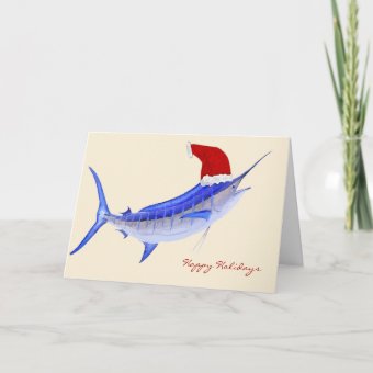Santa Blue Marlin Christmas Holiday Card | Zazzle