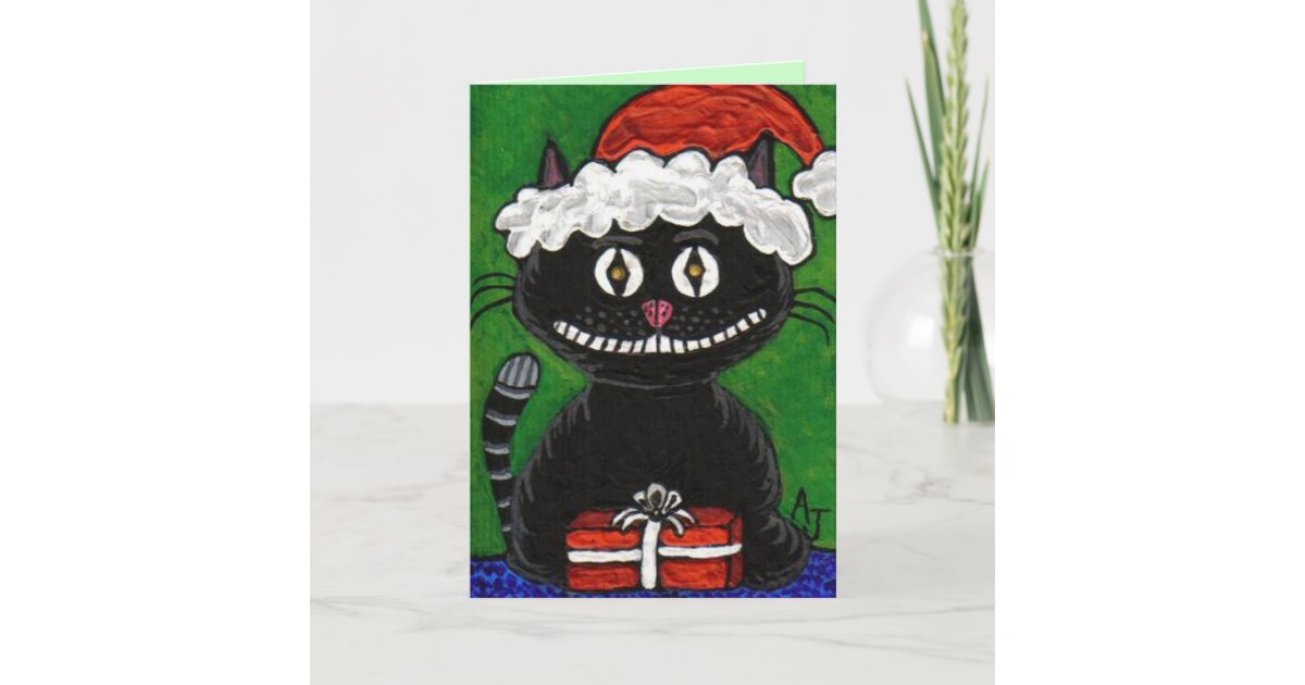 SANTA BOBO the BLACK CAT - Christmas card | Zazzle