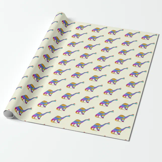 Santa Brontosaurus Colorful Dinosaur Wrapping Pap Wrapping Paper | Zazzle