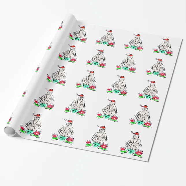Santa Buddha with Santa Hat Wrapping Paper | Zazzle