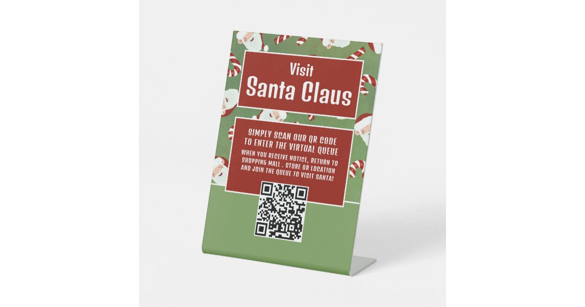 Santa Candy, Visit Santa, QR Code Queue Pedestal Sign | Zazzle