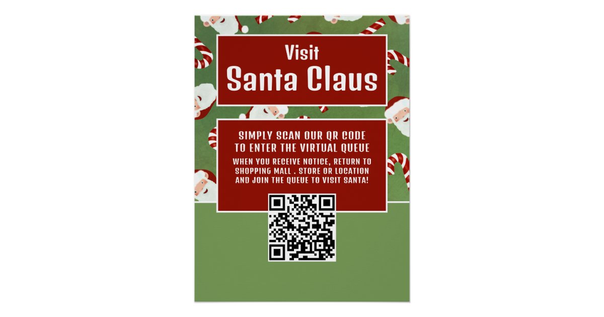 Santa Candy, Visit Santa, QR Code Queue Poster | Zazzle
