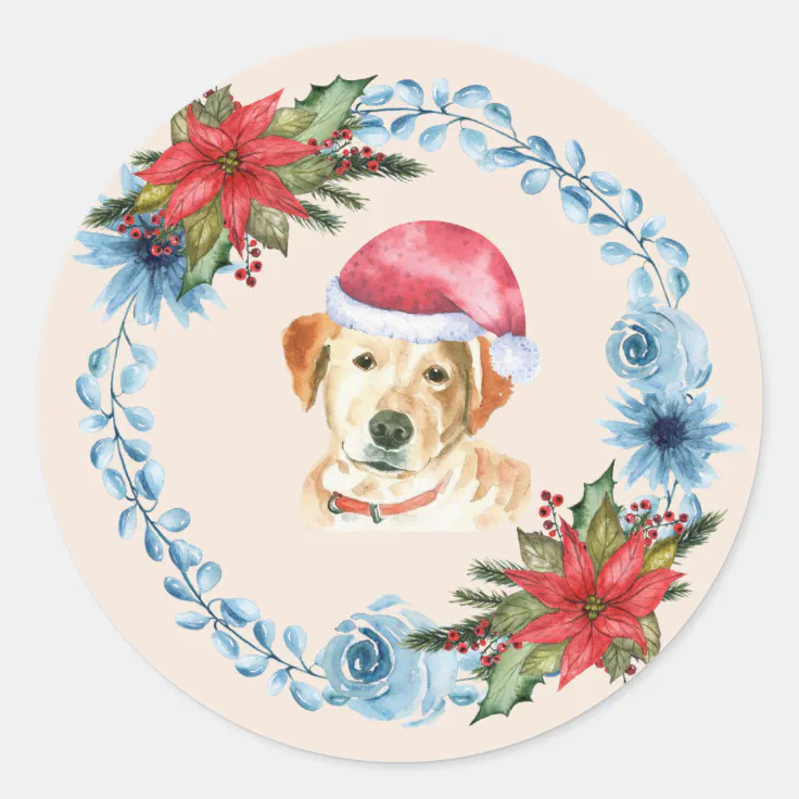 Santa Cap Yellow Lab Holiday Classic Round Sticker | Zazzle