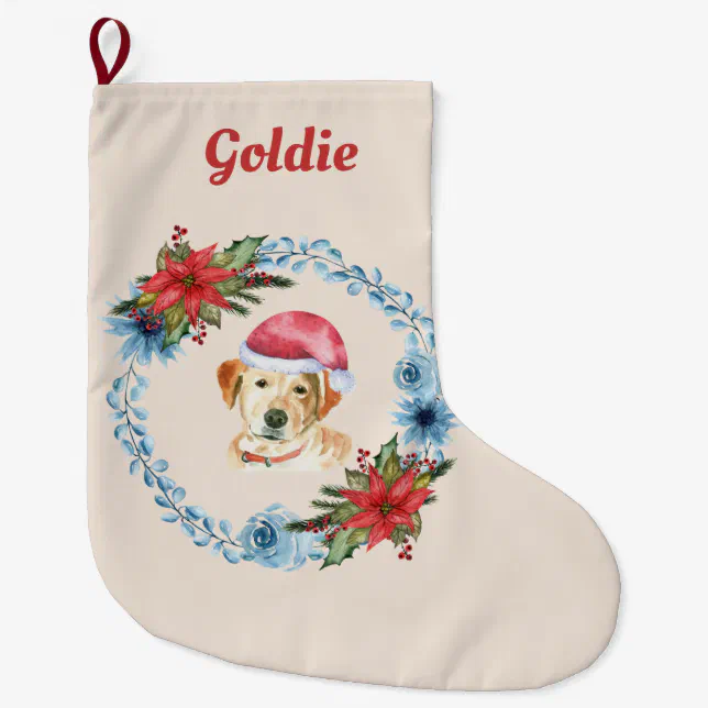 Santa Cap Yellow Lab Personalized Holiday Large Christmas Stocking | Zazzle