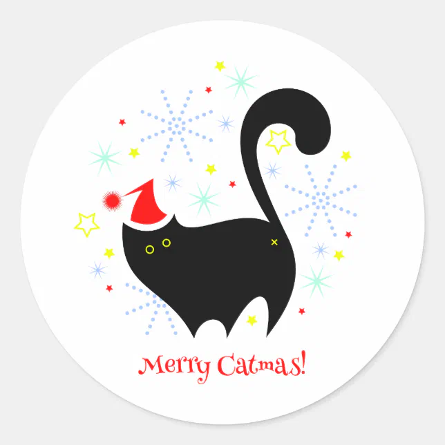 Santa Cat Merry Catmas Christmas Holiday Classic Round Sticker | Zazzle