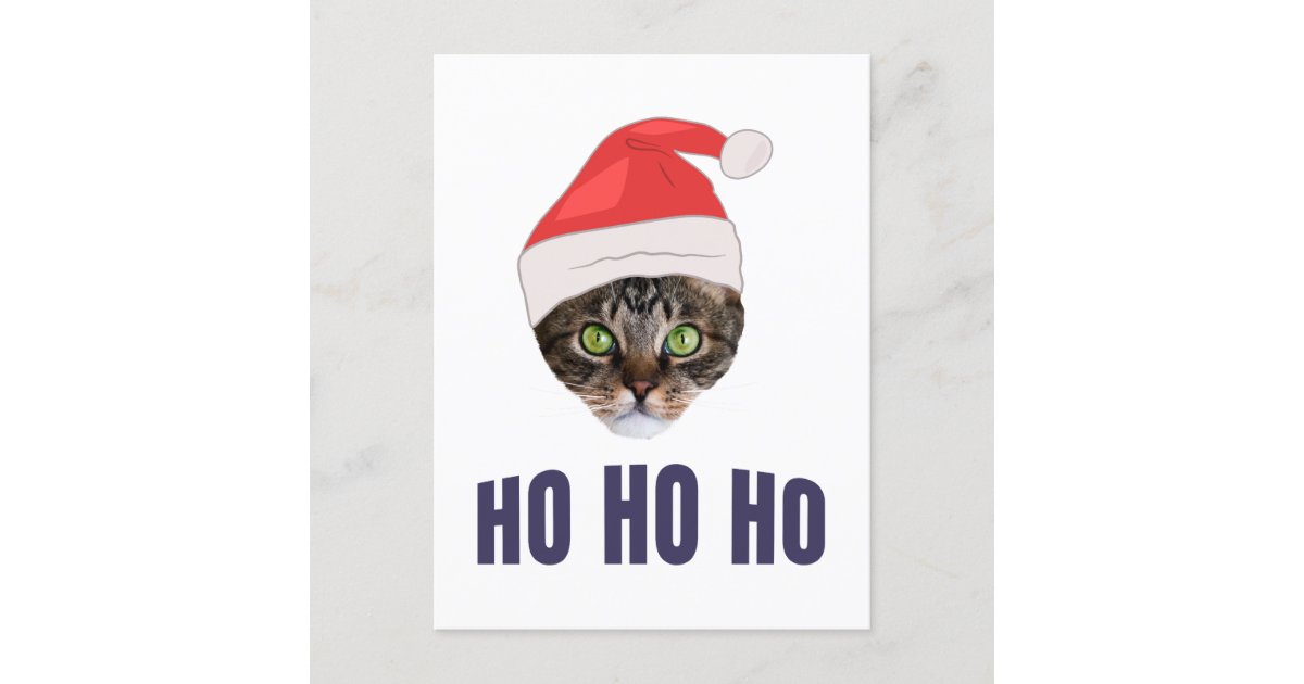 Santa Cat with Santa hat, Ho Ho ho Invitation Postcard | Zazzle