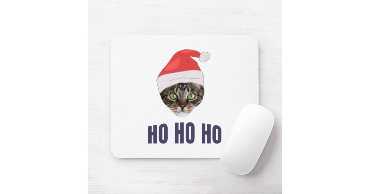 Santa Cat with Santa hat, Ho Ho ho Invitation Squa Mouse Pad | Zazzle