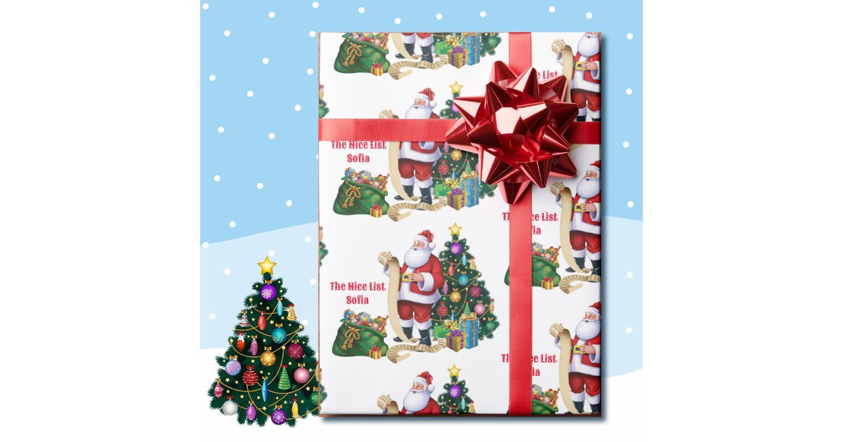 Santa Checking His List Personalize Child's Name Wrapping Paper | Zazzle