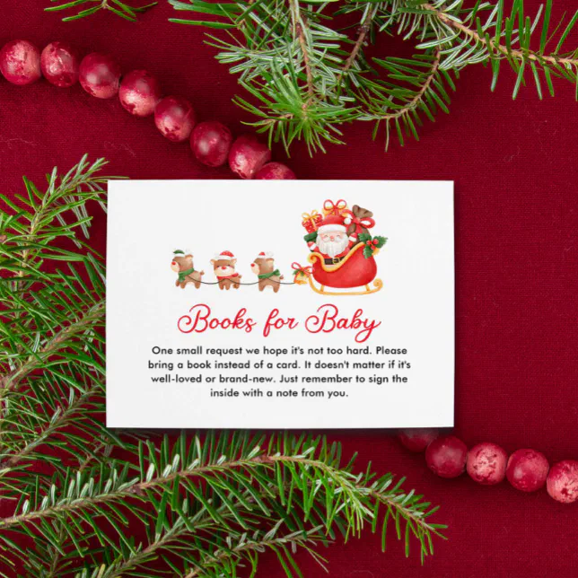 Santa Christmas Baby Shower Book Request Enclosure Card | Zazzle