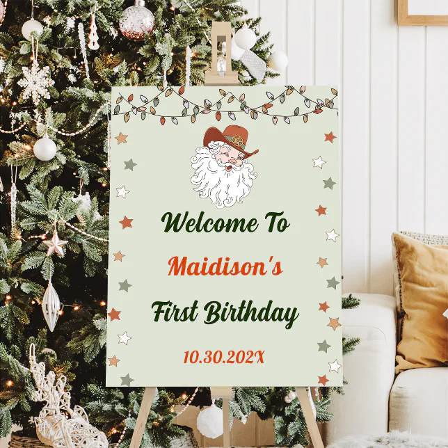 Santa Christmas Birthday Party Welcome Sign | Zazzle