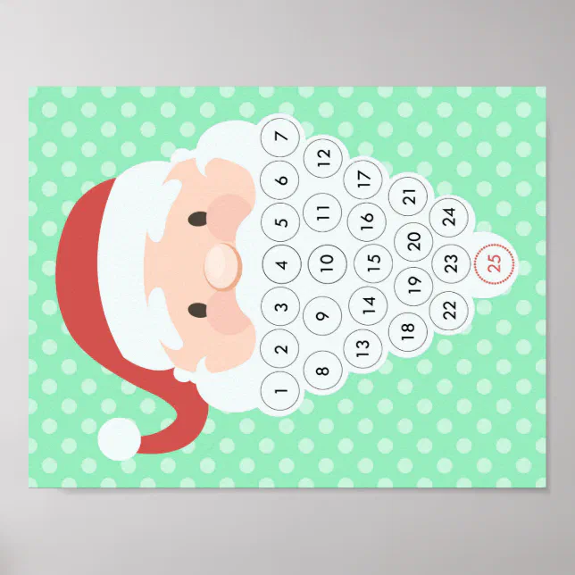 Santa Christmas Countdown Advent Calendar Beard Poster | Zazzle
