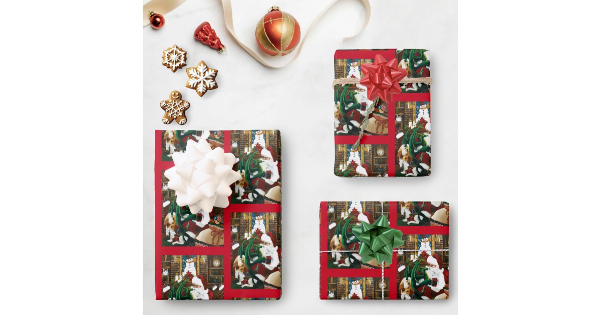 Santa Christmas Dragon Fantasy Wrapping Paper Sheets | Zazzle