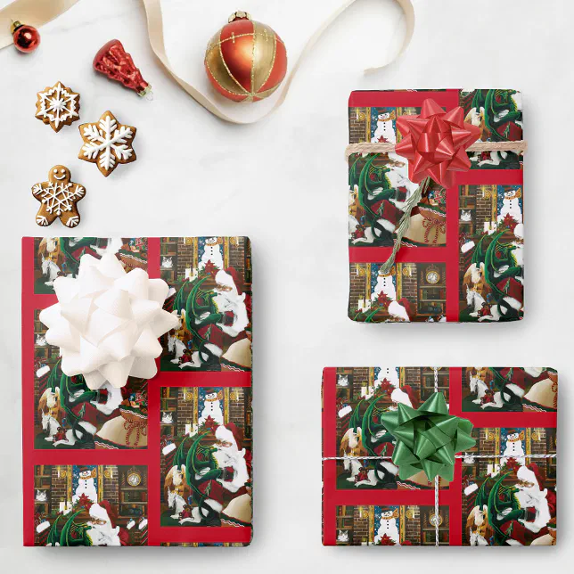 Santa Christmas Dragon Fantasy Wrapping Paper Sheets | Zazzle