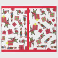 Santa Christmas Elves red glossy wrapping paper | Zazzle