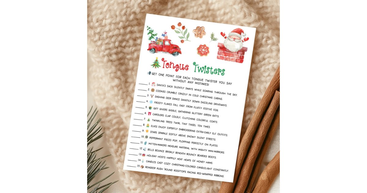Santa Christmas Tongue Twister Game Holiday Card | Zazzle