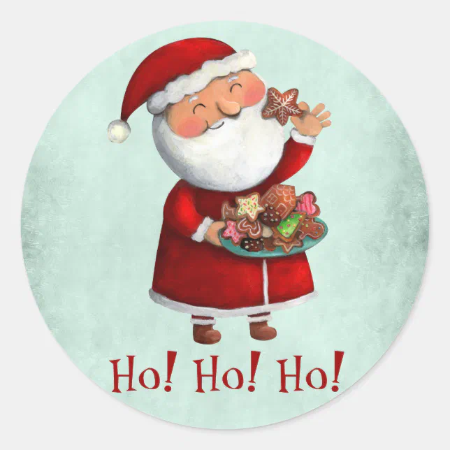Santa Claus and Cookies Classic Round Sticker | Zazzle