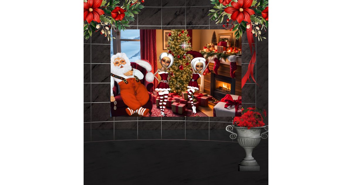 Santa Claus and elves after work Poster | Zazzle