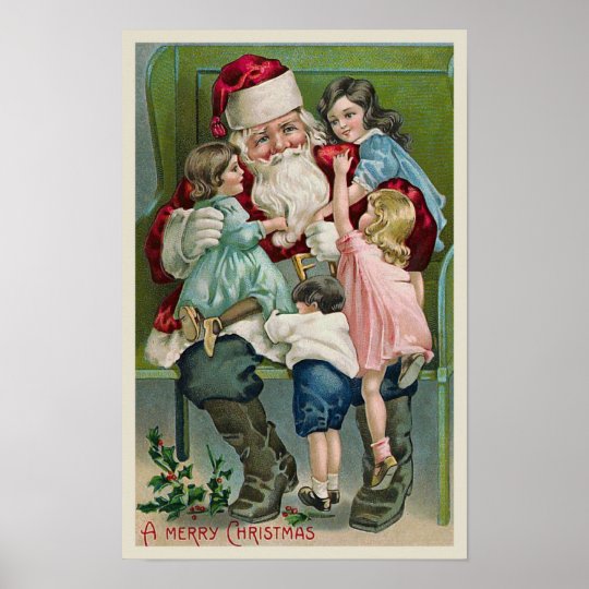 "Santa Claus and Four Children" Poster | Zazzle.com