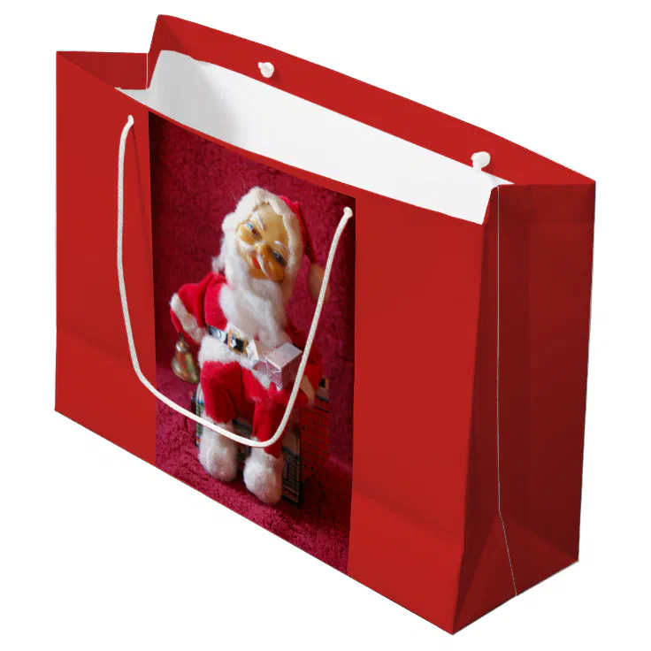 Santa Claus and Frosty The Snowman Retro Christmas Large Gift Bag | Zazzle