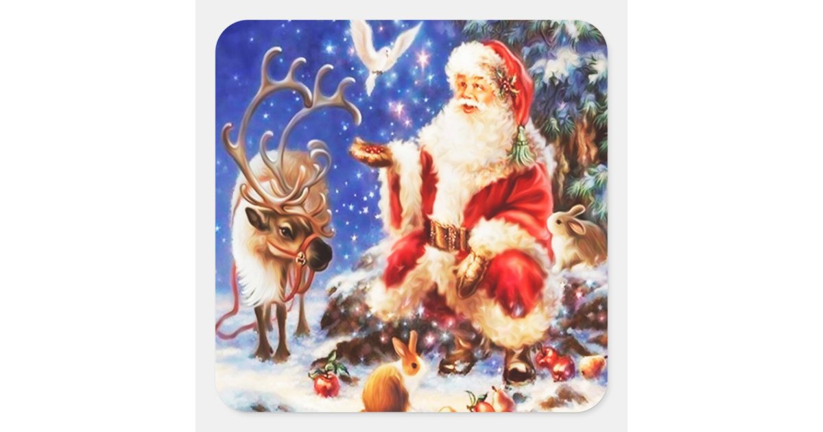 Santa Claus And His Friends Square Sticker | Zazzle
