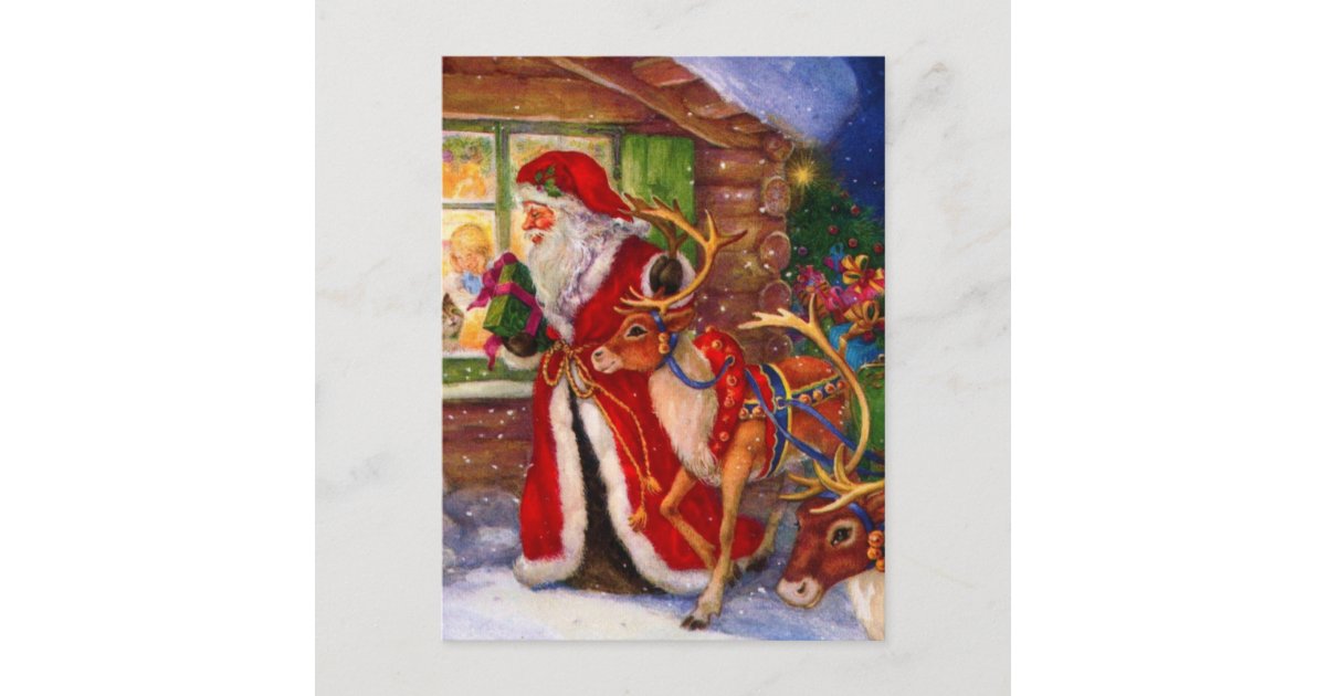 Santa claus and rudolph postcard | Zazzle