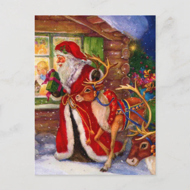 Santa claus and rudolph postcard | Zazzle
