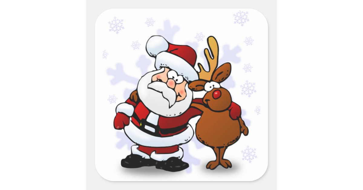 SANTA CLAUS AND RUDOLPH SQUARE STICKER | Zazzle